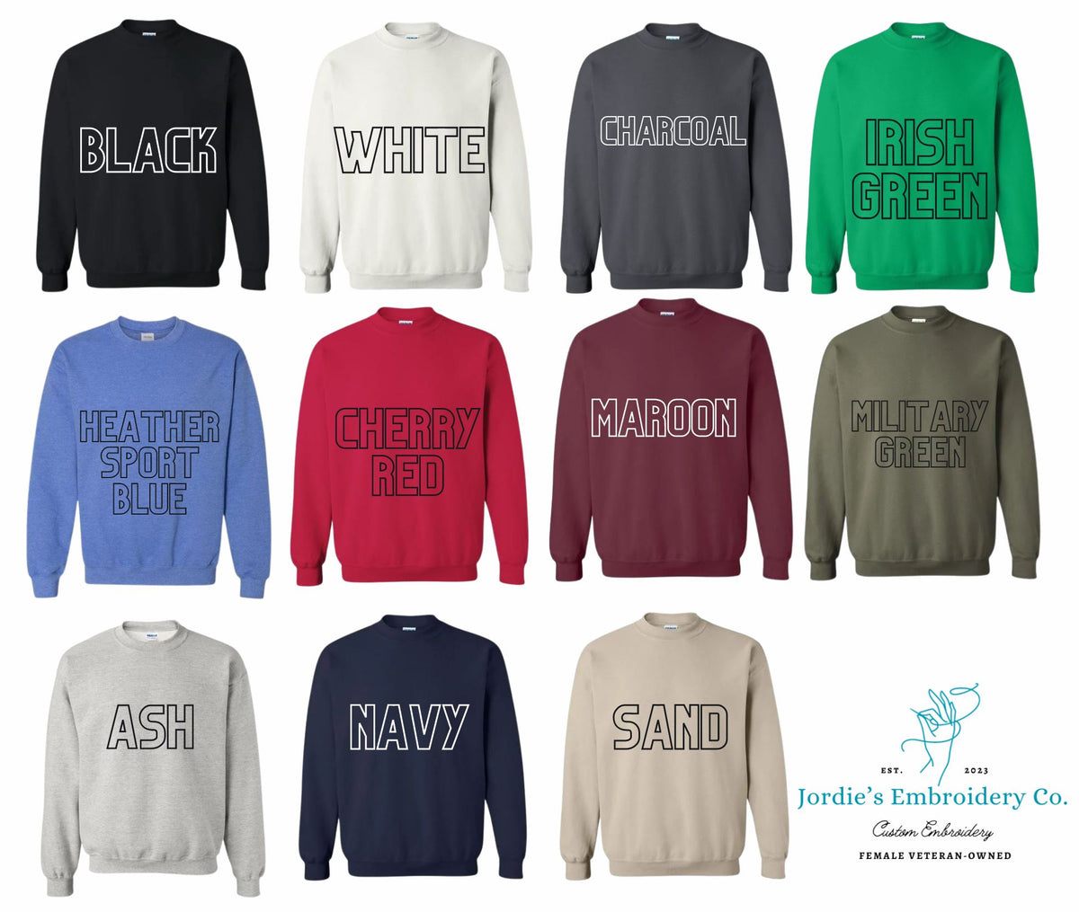 Custom Embroidered Crewneck Blank – Jordie's Embroidery Co. LLC